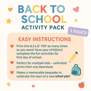 Back to School Activity Pack Printable – 3 Fun PDF Pages for Kids Ages ...