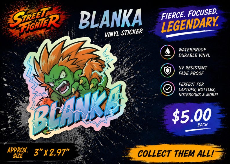 Street Fighter Sticker Set | Chun Li, Blanka, Zangief & M. Bison ...