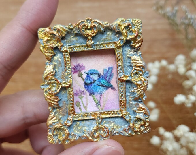Mini Framed Watercolor Fairy Wren Cute Hand-painted Tiny Art Original Animal Painting Gift ...