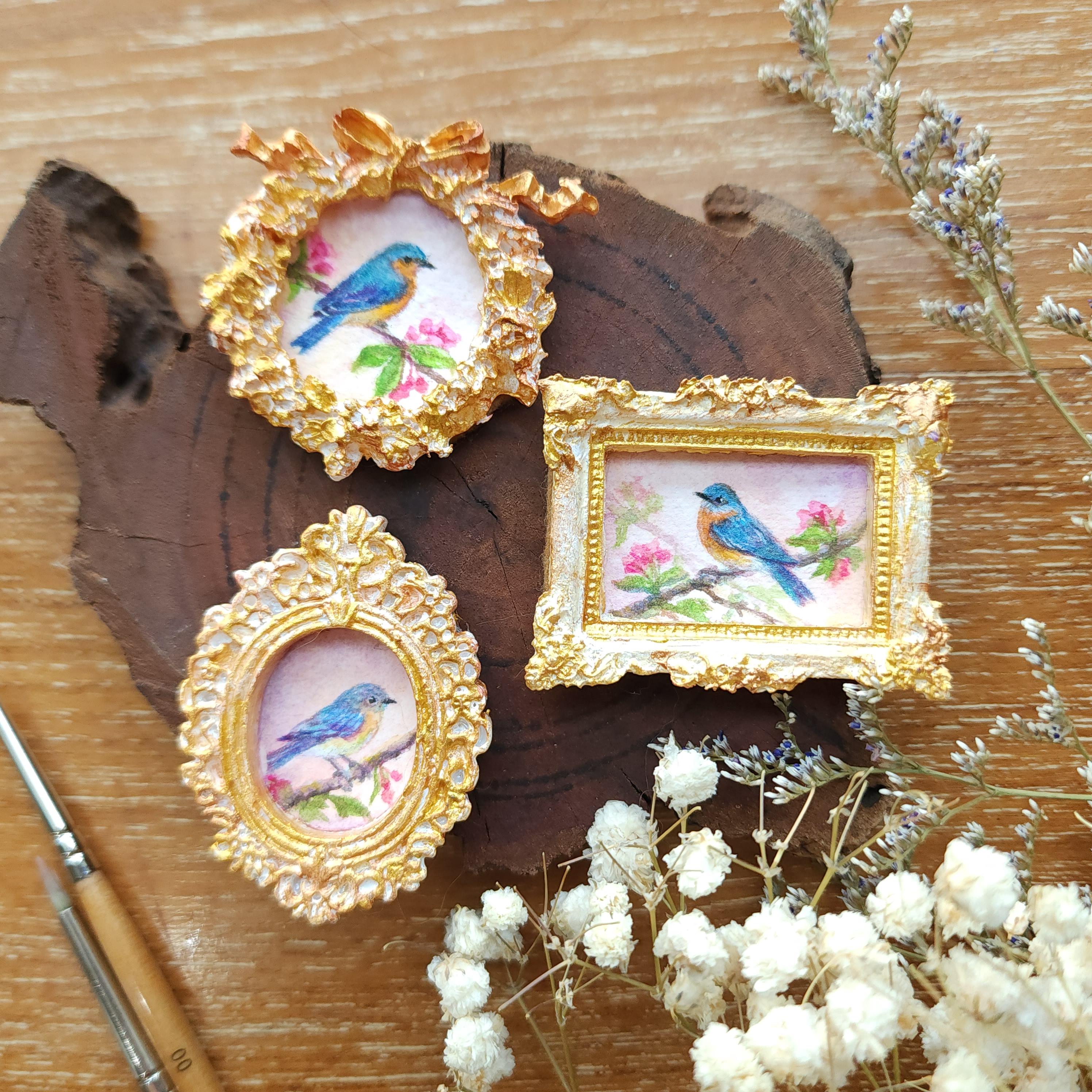 Tiny Treasures Set - Original Miniature Western Bluebird Watercolor ...