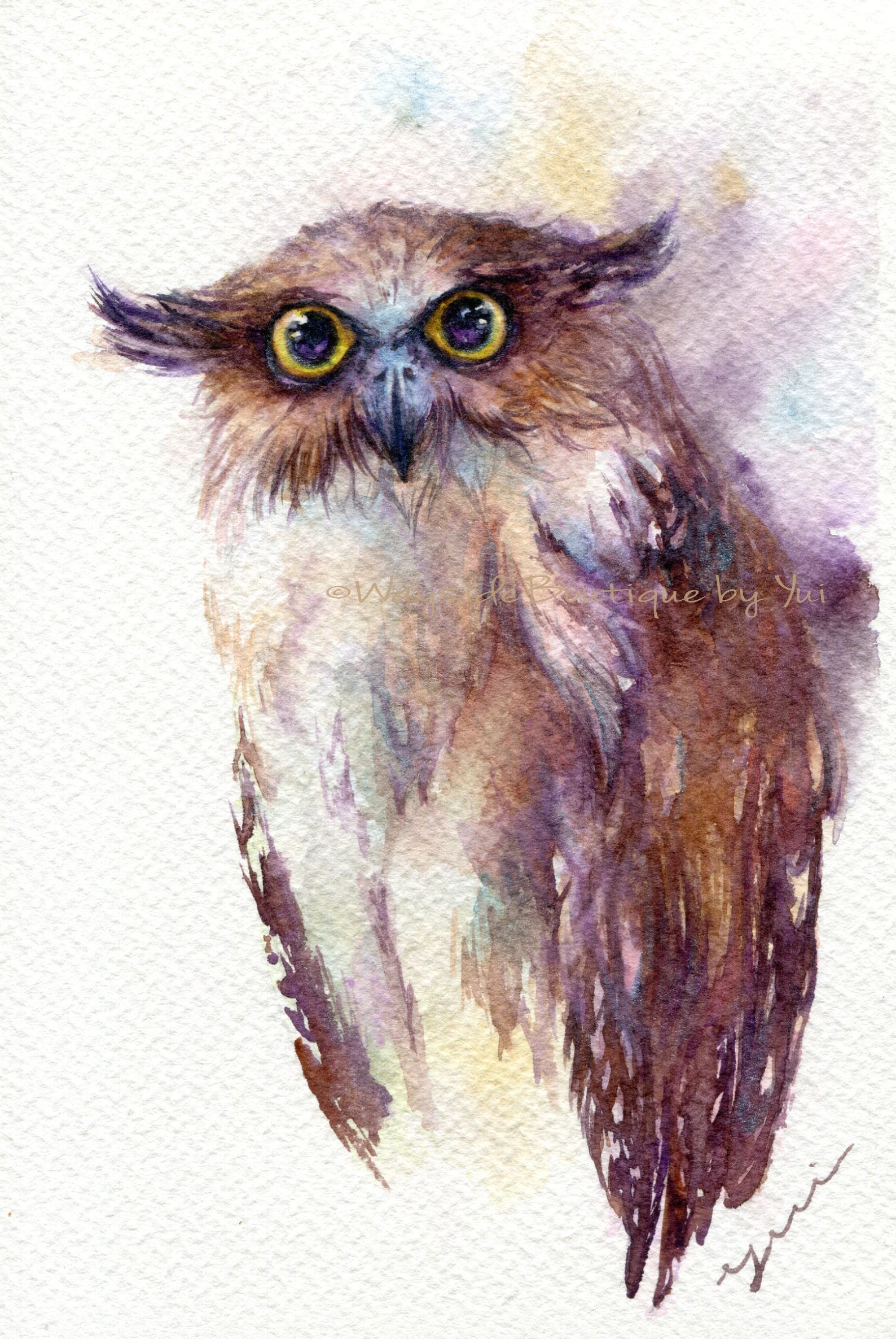 PRINT fish Owl Watercolor Painting 7.5 X 11 - Etsy