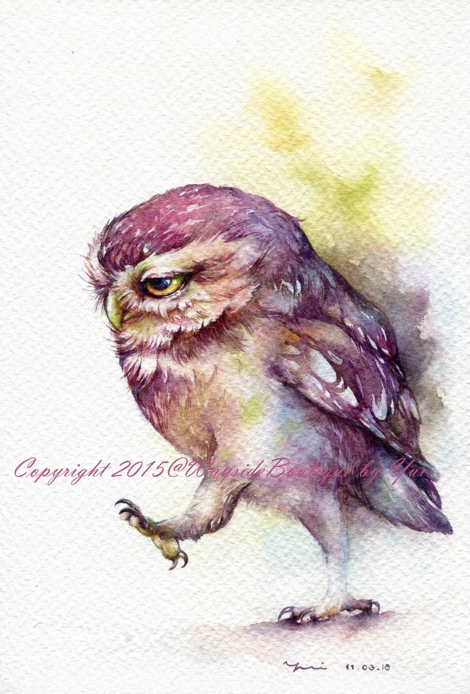 Greeting Owl Set 5 Cards Print From Watercolor Painting 4 - Etsy