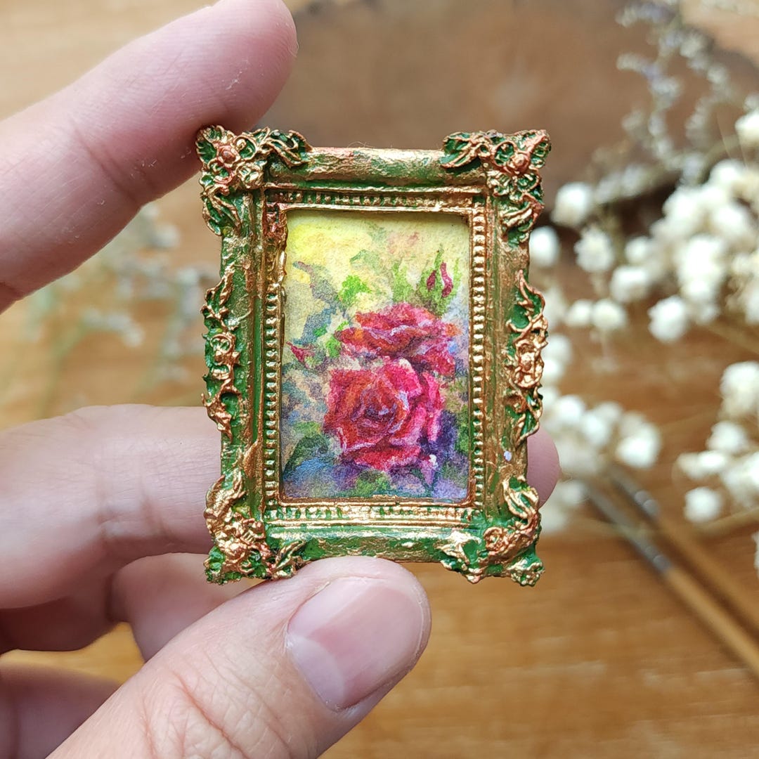 Original Tiny Red Roses Watercolor Painting With Handmade Frame ...