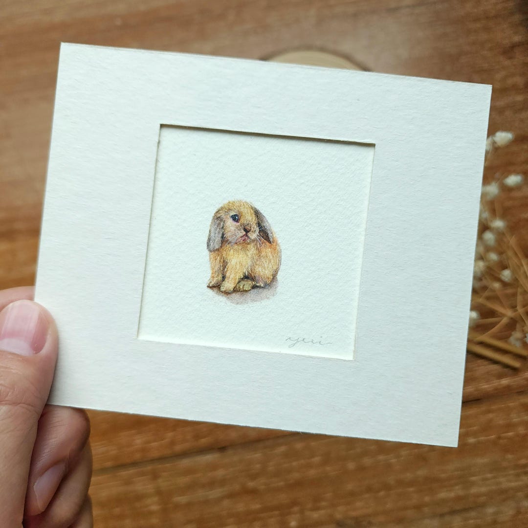 Miniature Brown Rabbit Holland Lop Watercolor Painting With Paper Mat ...
