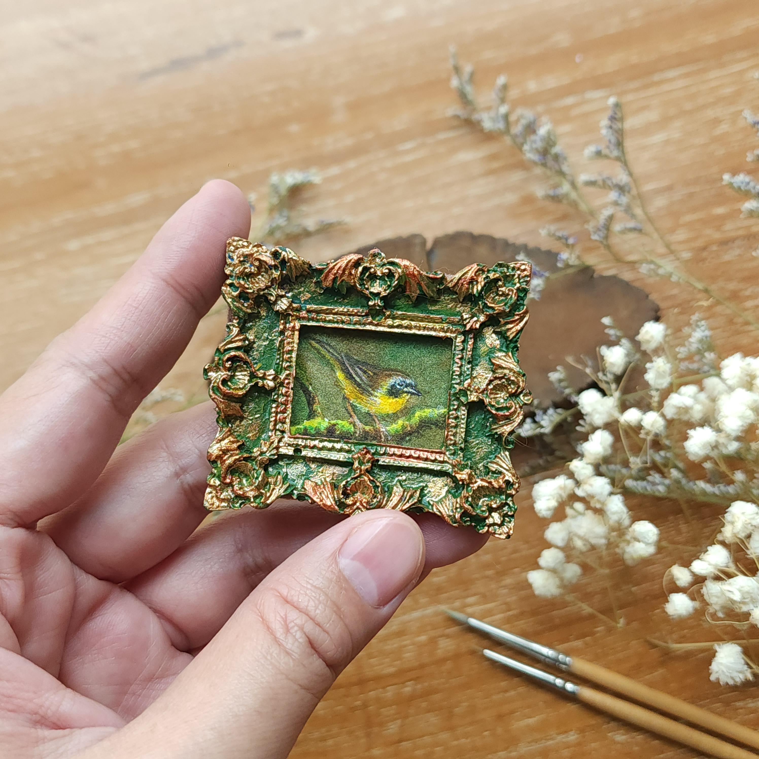 Original Tiny Bird Watercolor Painting With Handmade Frame, Miniature ...