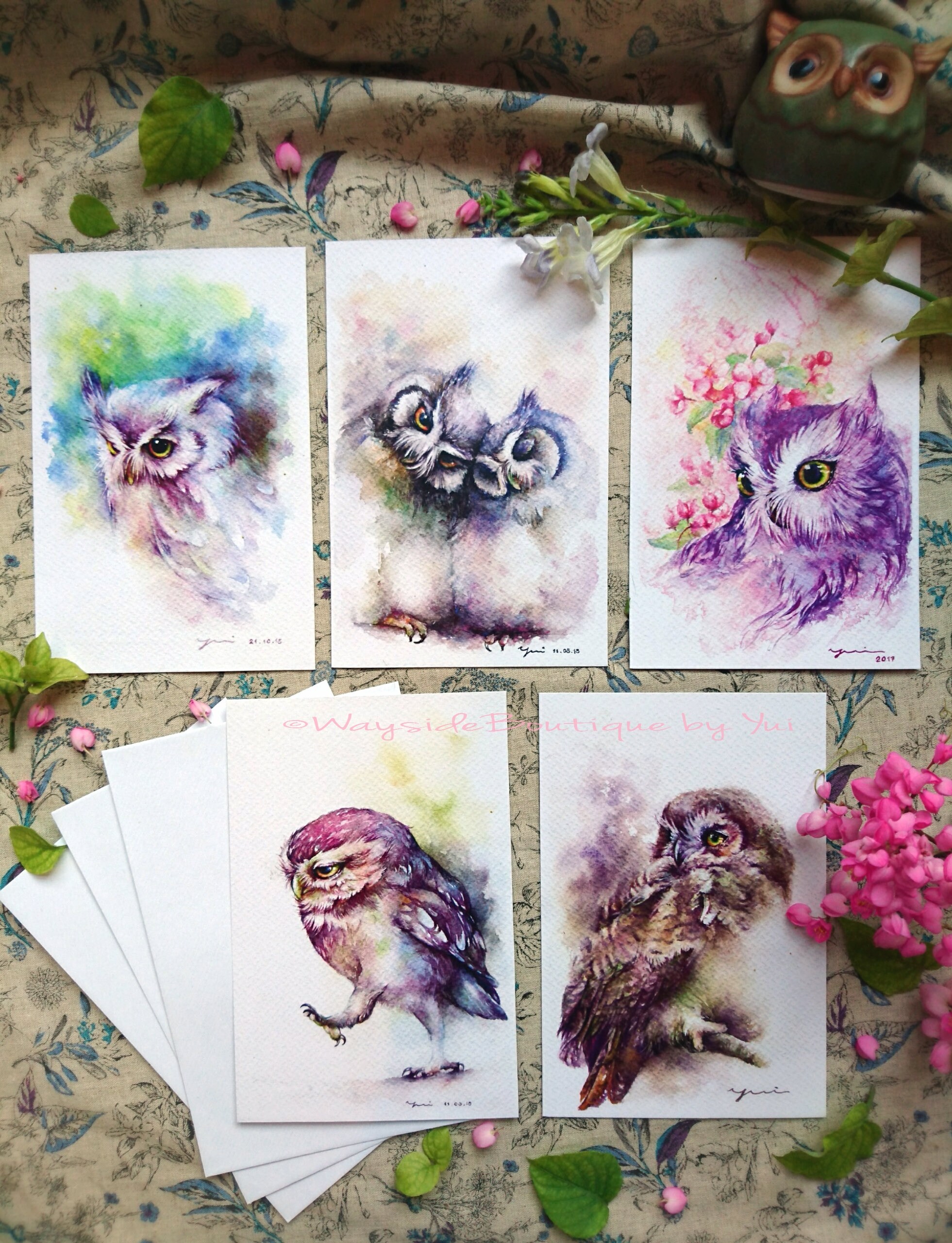 Greeting Owl Set 5 Cards Print From Watercolor Painting 4 X6 - Etsy
