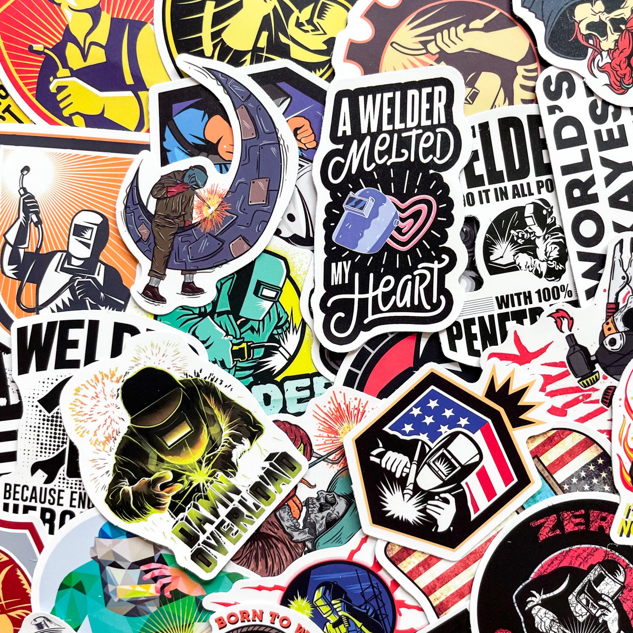 Pack of 50 Welding Stickers, Funny Welder Stickers, Skull Welding ...