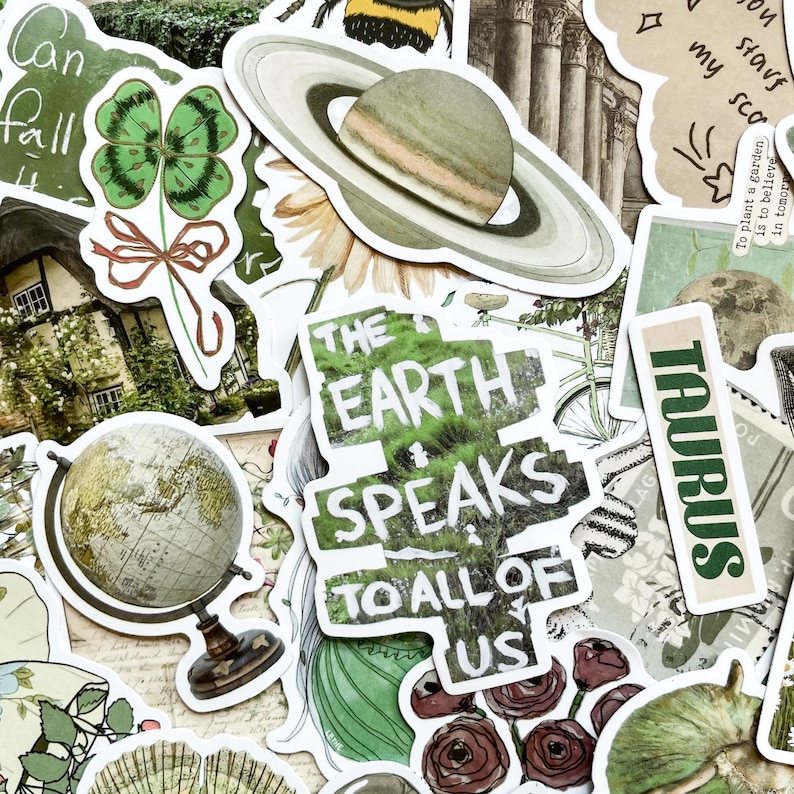 Pack of 50 Green Aesthetic Stickers, Botanical Nature Stickers ...