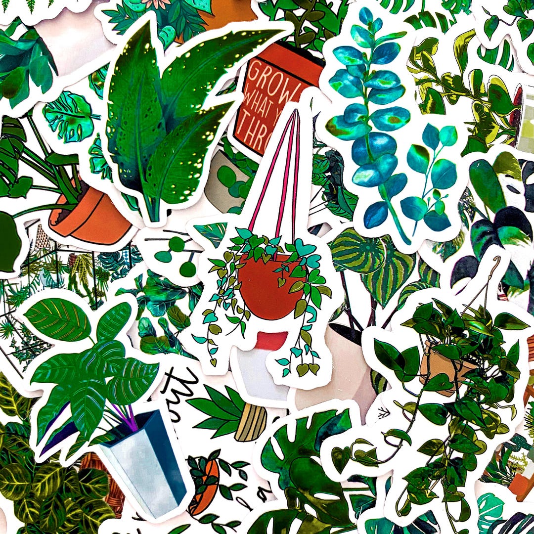 Pack of 50 Plant Stickers, Botanical Leaf Stickers, Nature Green ...