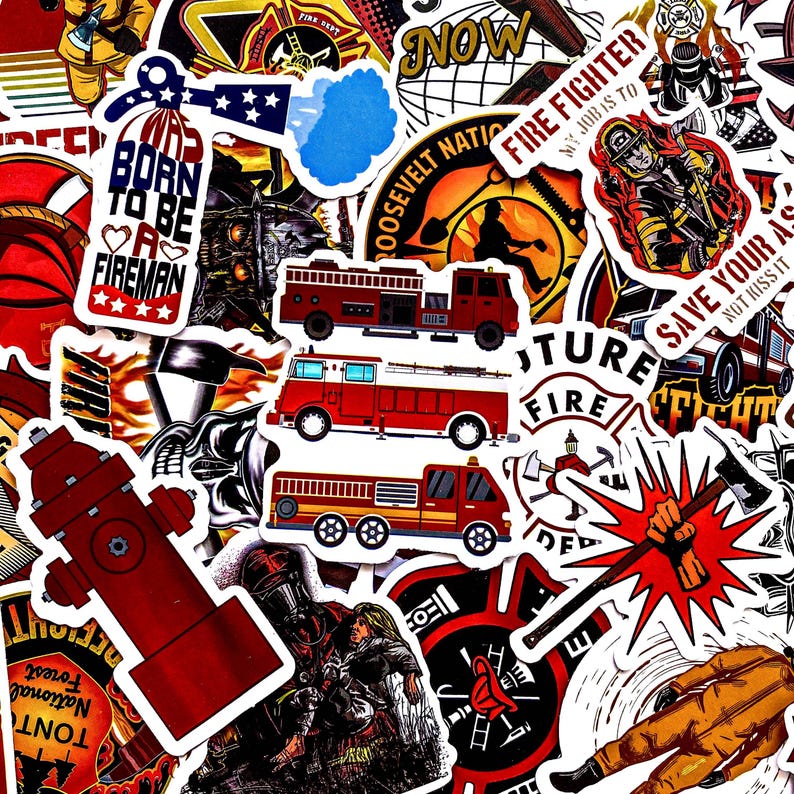 Pack of 50 Firefighter Stickers, Fire Helmet Stickers, Rescue Team ...