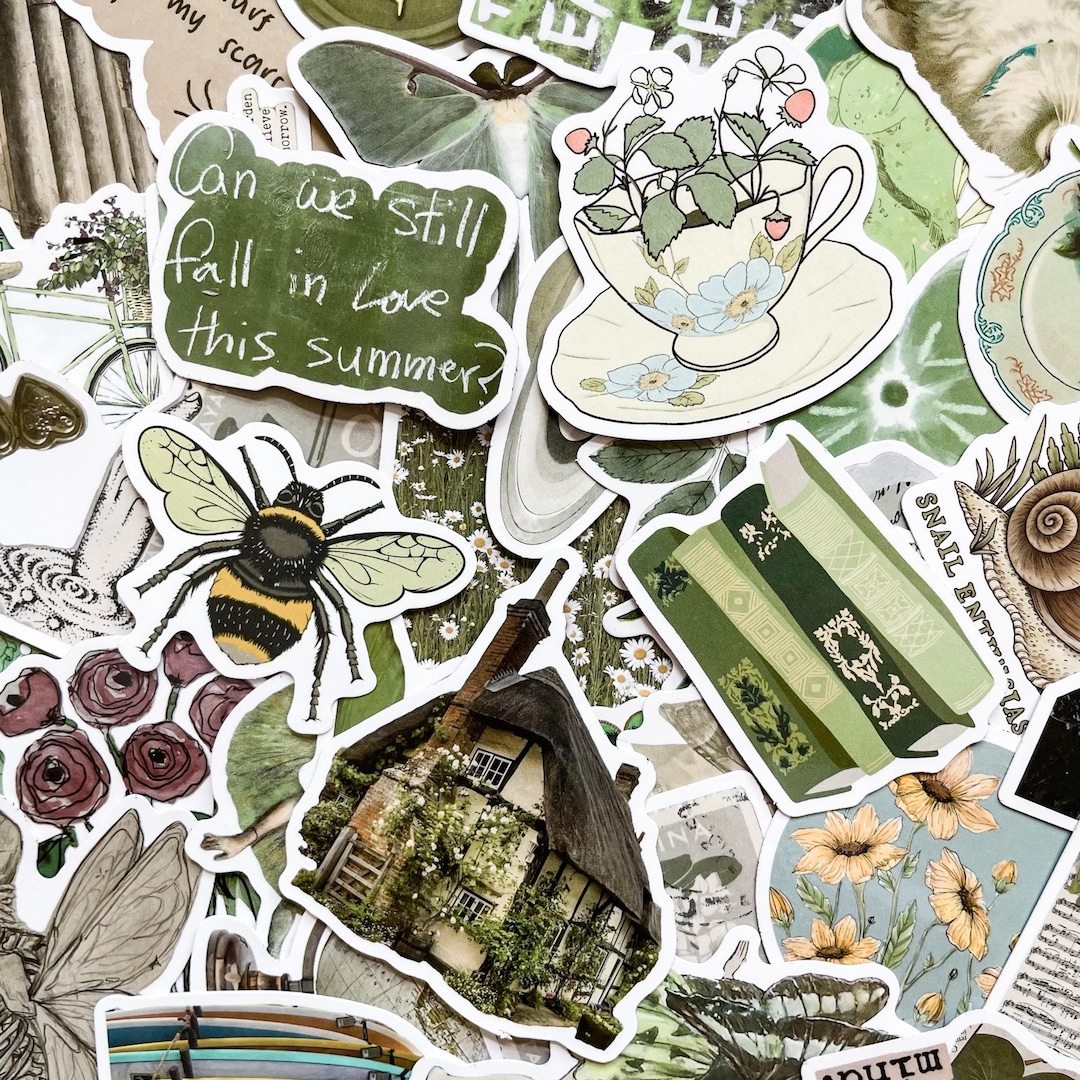 Pack of 50 Green Aesthetic Stickers, Botanical Nature Stickers ...