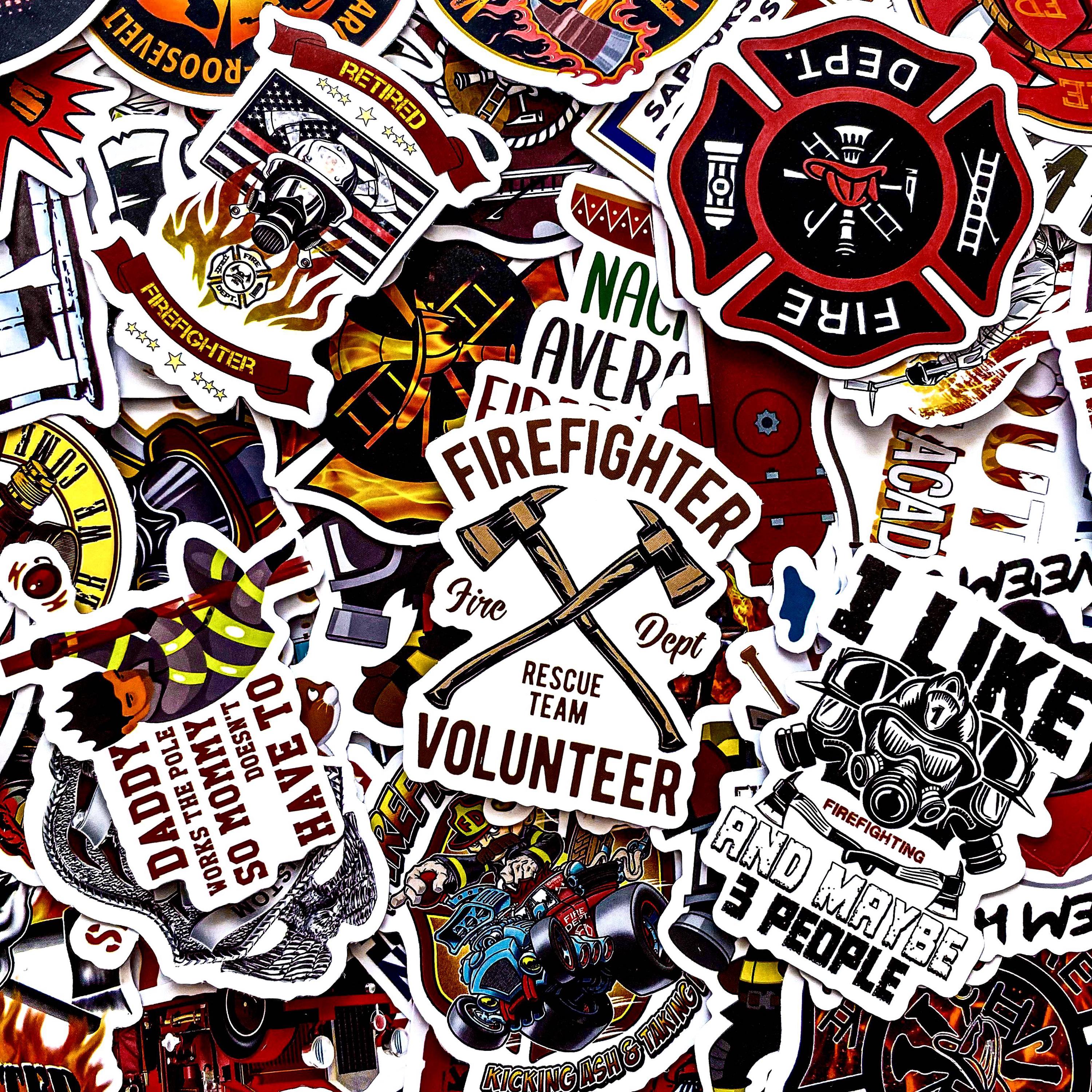 Pack of 50 Firefighter Stickers, Fire Helmet Stickers, Rescue Team ...