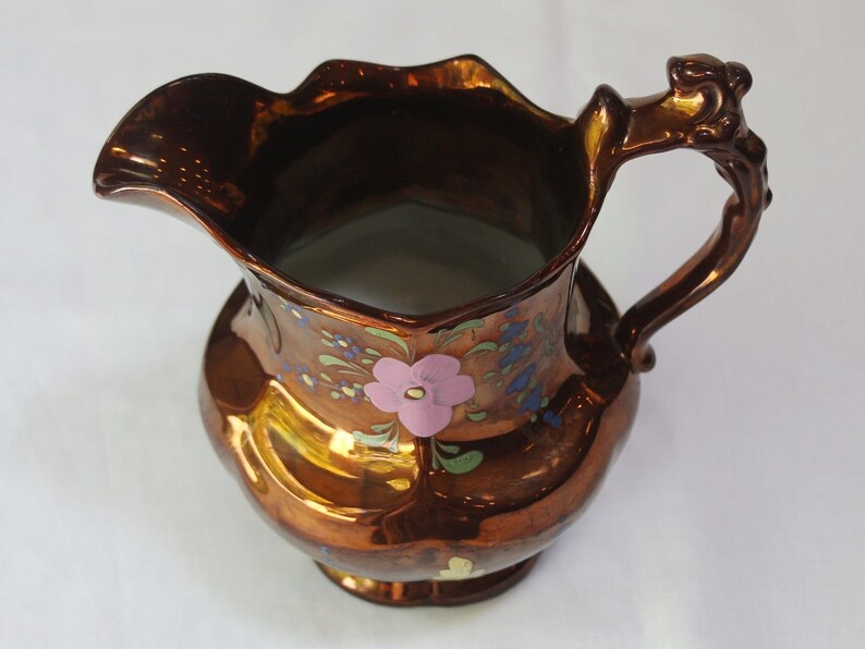 Antique Copper Luster Jug Hand Painted English Victorian - Etsy