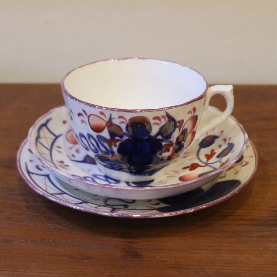Antique Gaudy Welsh Tea Cup Saucer & Side Plate Trio 19th - Etsy