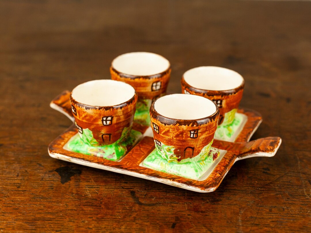 Vintage English Cottage Ware 4 Egg Cups and Tray Set, Price Bros, 1940 ...