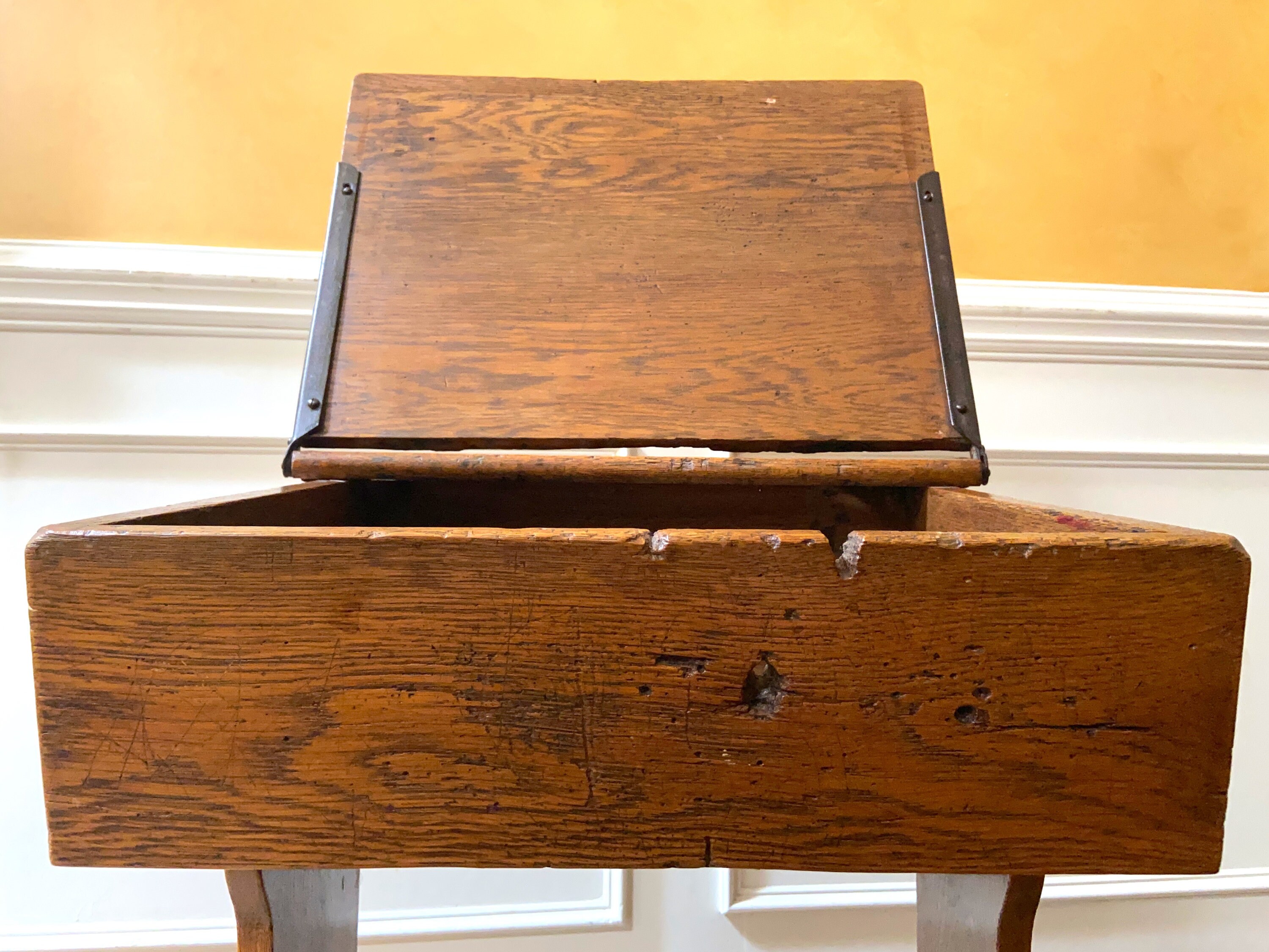 Vintage Oak Slant Top School Desk With Attached Bench. - Etsy