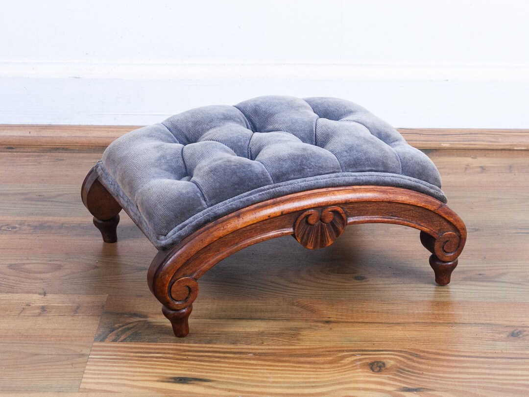 Antique Victorian Carved Mahogany Button Tufted Small Footstool. - Etsy
