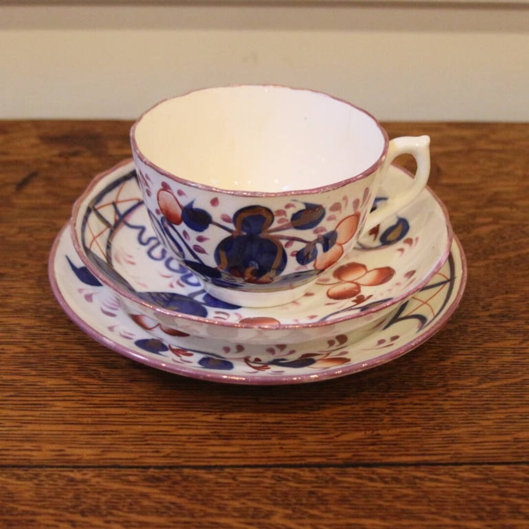 Antique Gaudy Welsh Tea Cup Saucer & Side Plate Trio 19th C. - Etsy