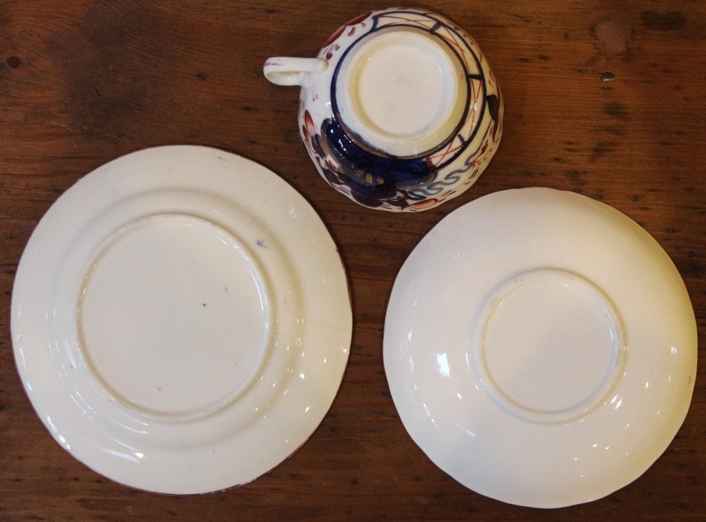 Antique Gaudy Welsh Tea Cup Saucer & Side Plate Trio 19th - Etsy