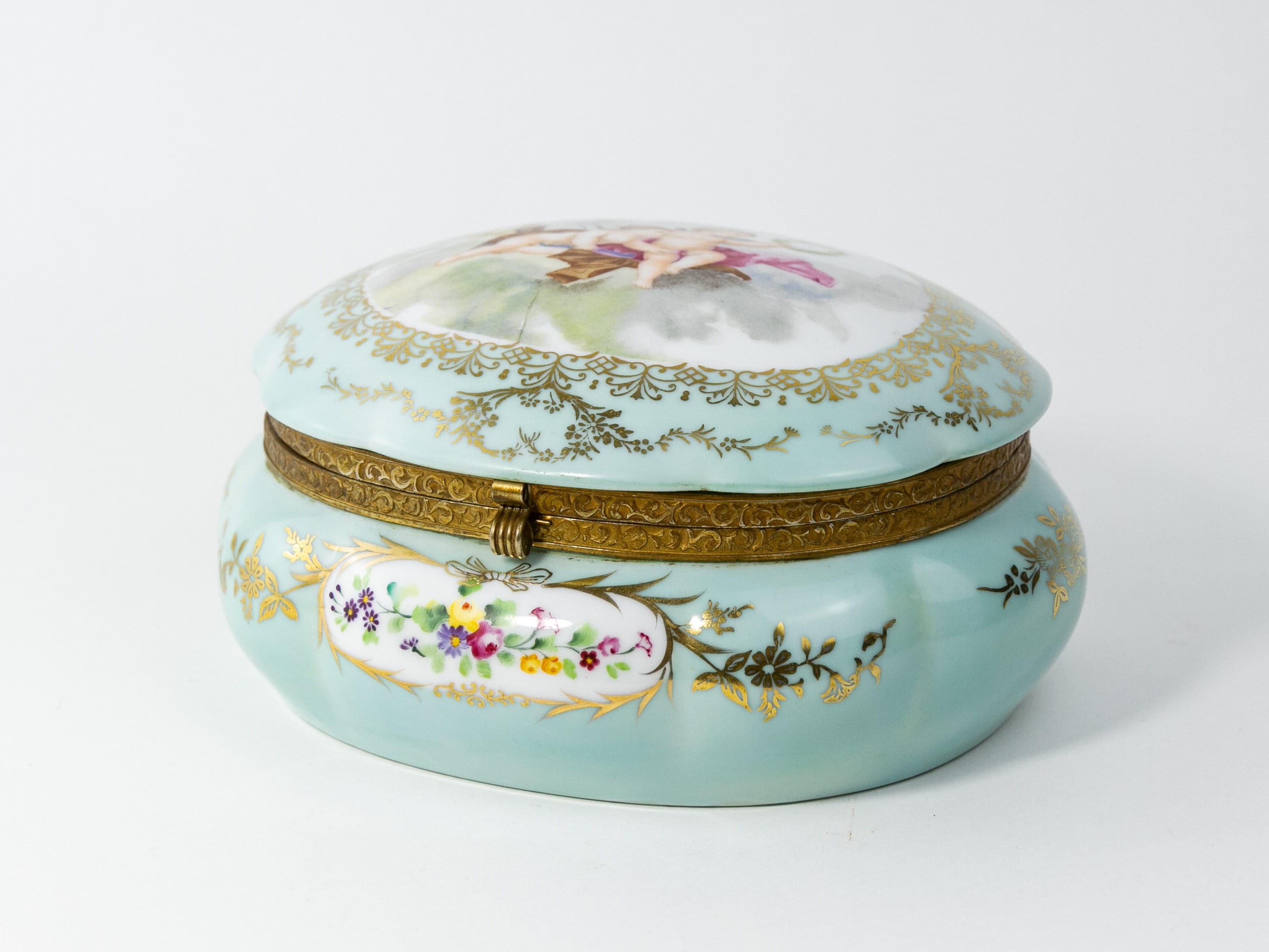 Antique German Hand Painted Porcelain Powder Box C.1900 - Etsy