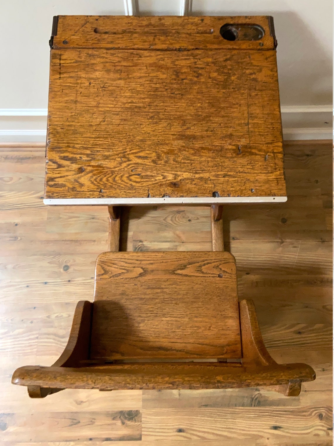 Vintage Oak Slant Top School Desk With Attached Bench. - Etsy