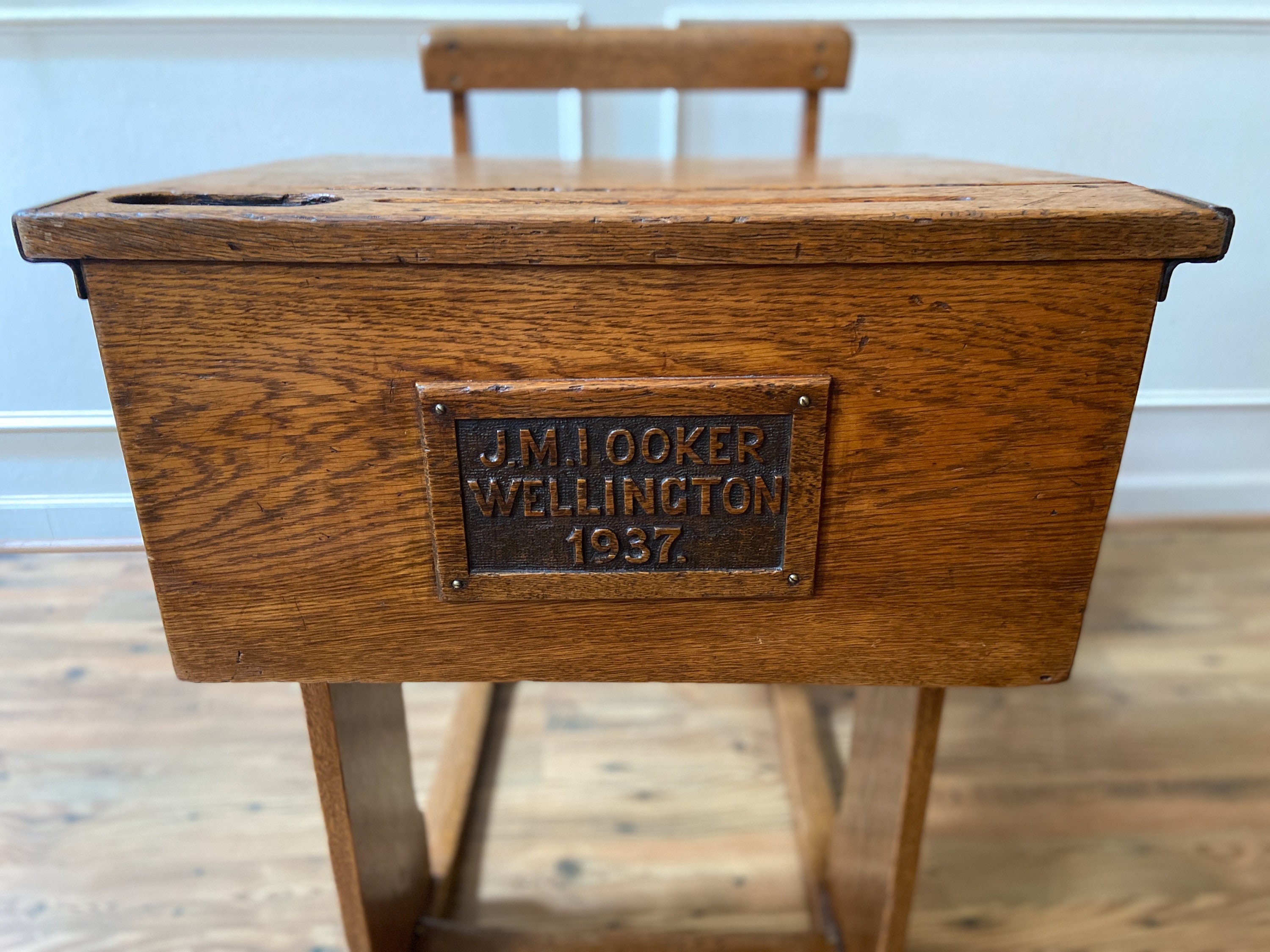 Vintage Oak Slant Top School Desk With Attached Bench. - Etsy