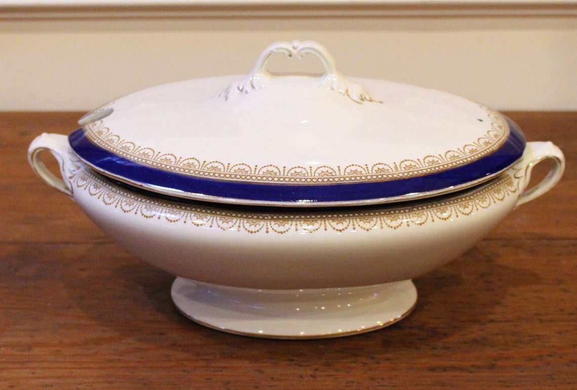 Large Antique Lidded Tureen Serving Dish Blue and White | Etsy