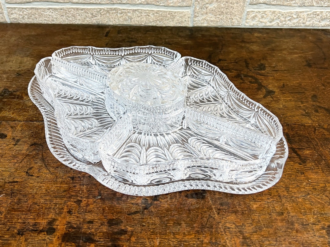 Antique Crystal Relish Tray With Glass Inset Dishes - Etsy