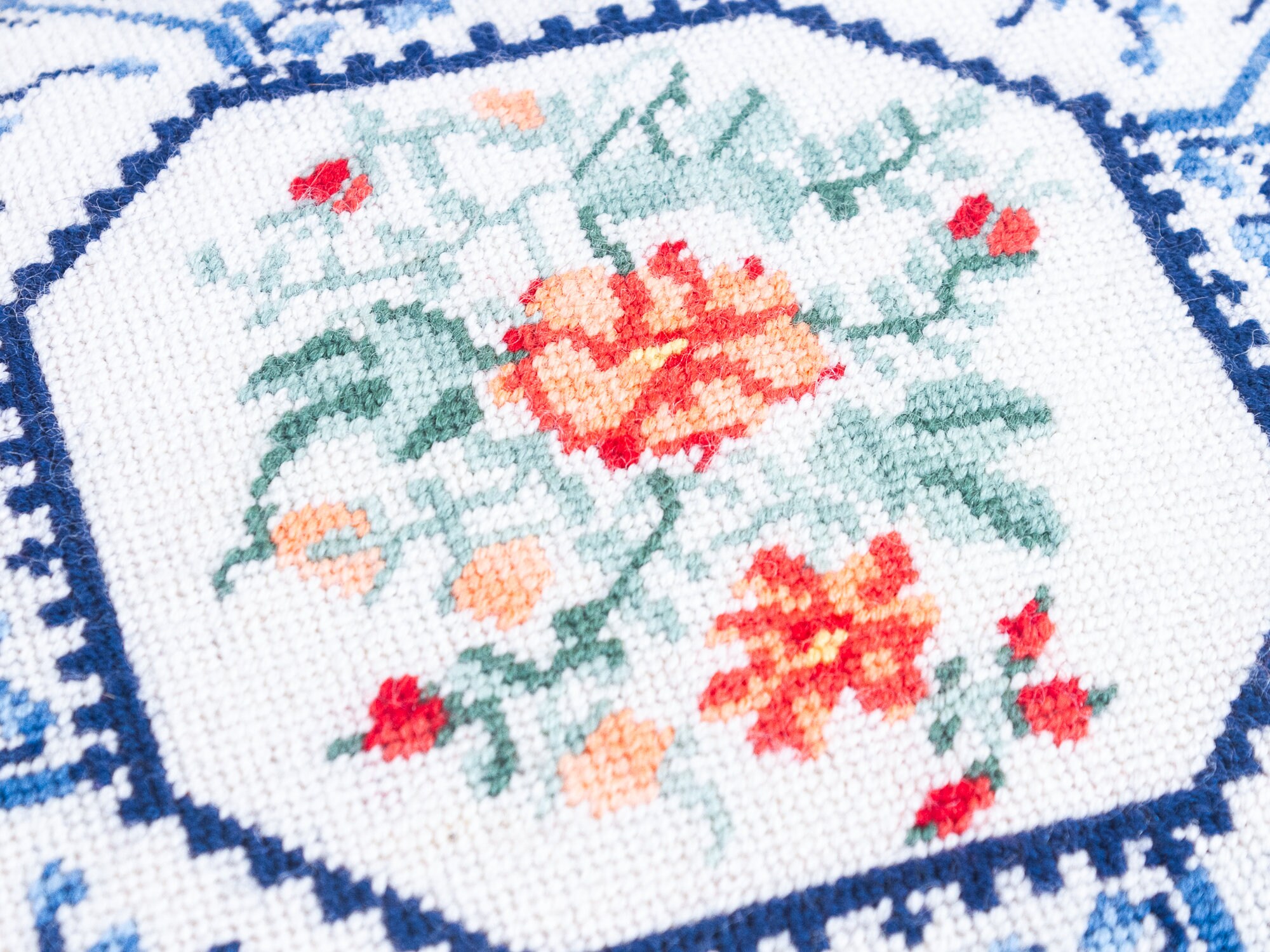 Vintage Mid Century Cross Stitch Needlepoint Footstool - Etsy