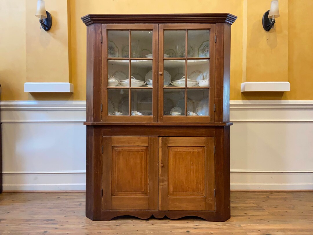 Early 19th Century American Cherry Colonial Style Corner China Cabinet Etsy