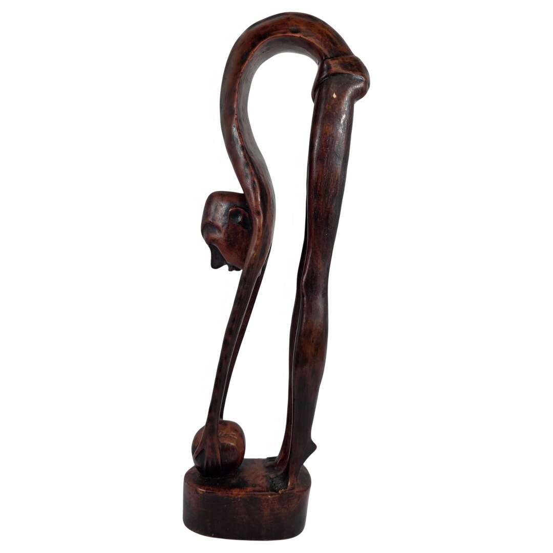 Hand Carved Thai Wood Acrobat Sculpture 13.5” Elongated Figure W/ Ball ...
