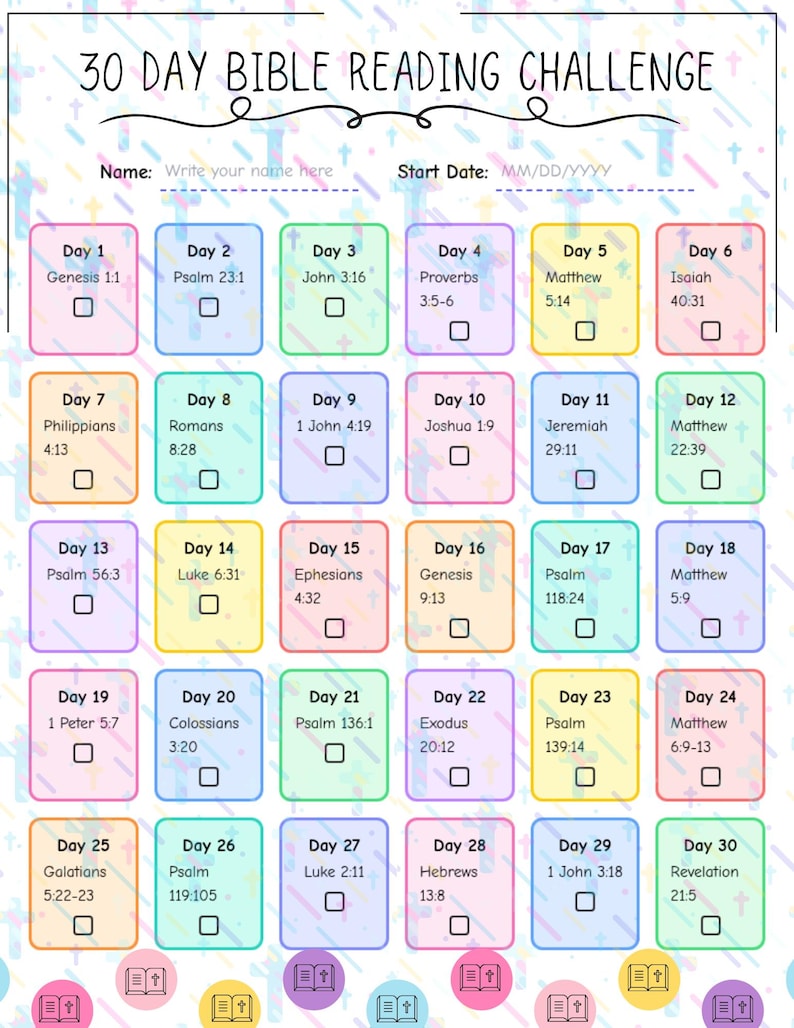 30 Day Bible Reading Challenge for Kids Printable Calendar Christian ...