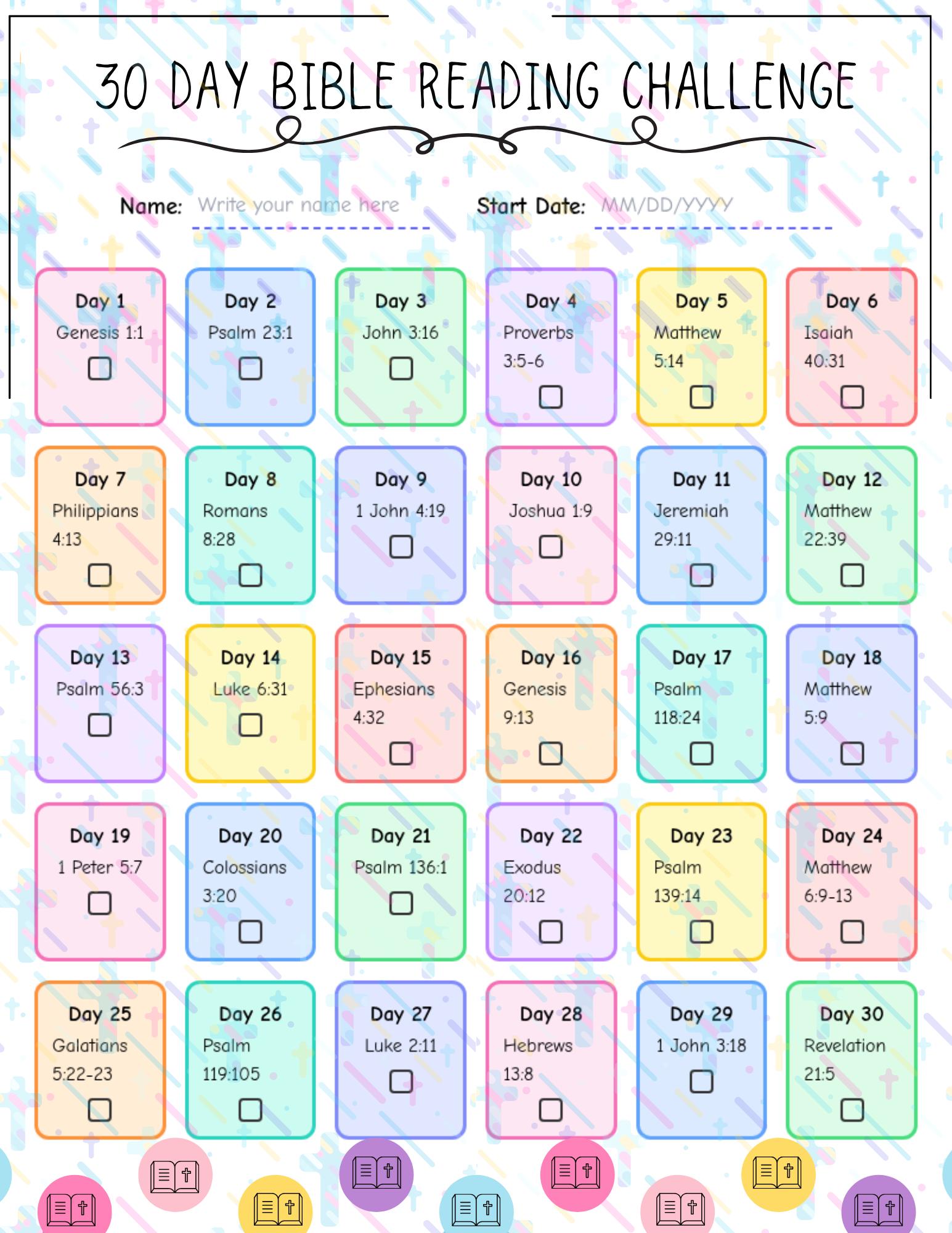 30 Day Bible Reading Challenge for Kids Printable Calendar Christian ...