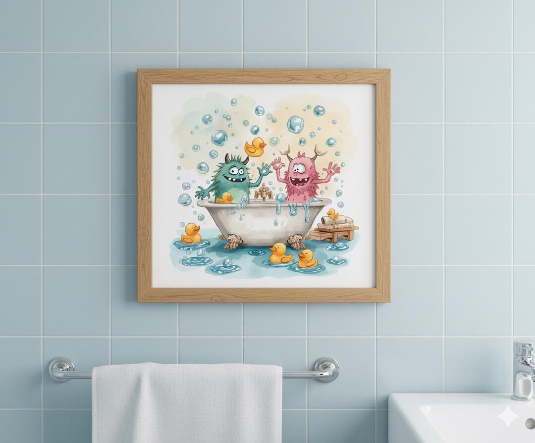 Monster Bathroom Art Print: Watercolor Rubber Duck Nursery Decor ...