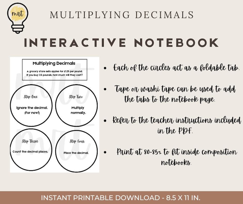 Math Interactive Notebook | Fifth Grade Math | Multiplying Decimals ...