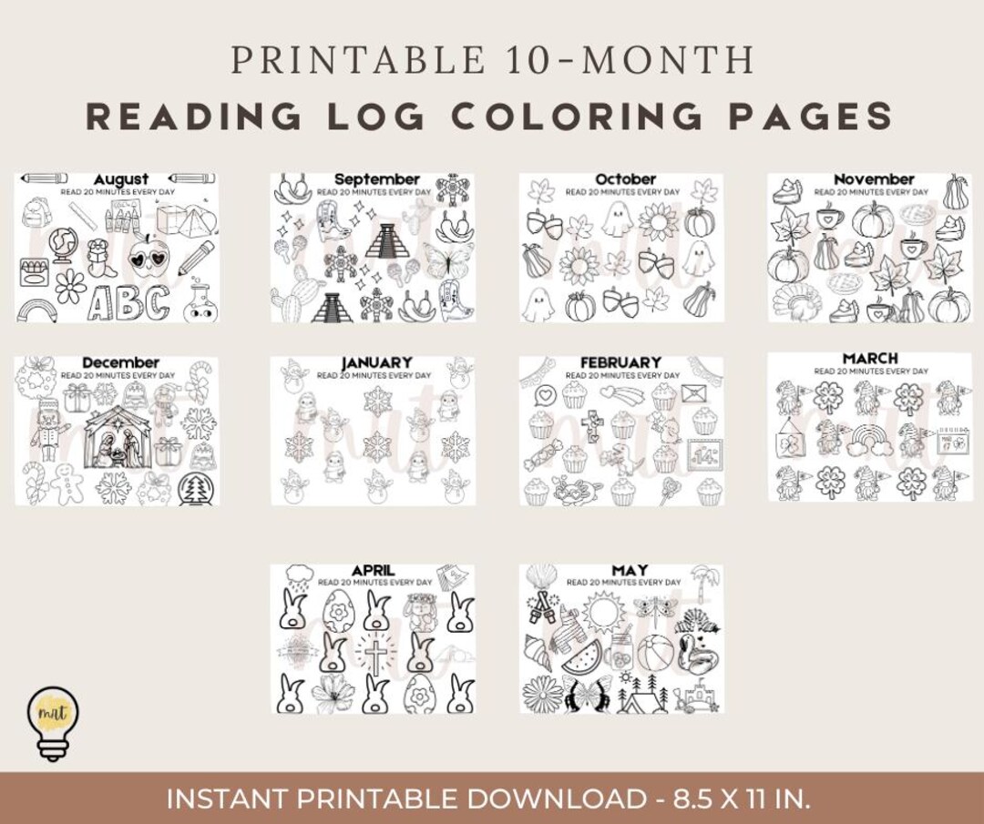 Monthly Coloring Reading Tracker: Fun Book Log for Kids (PDF Download ...