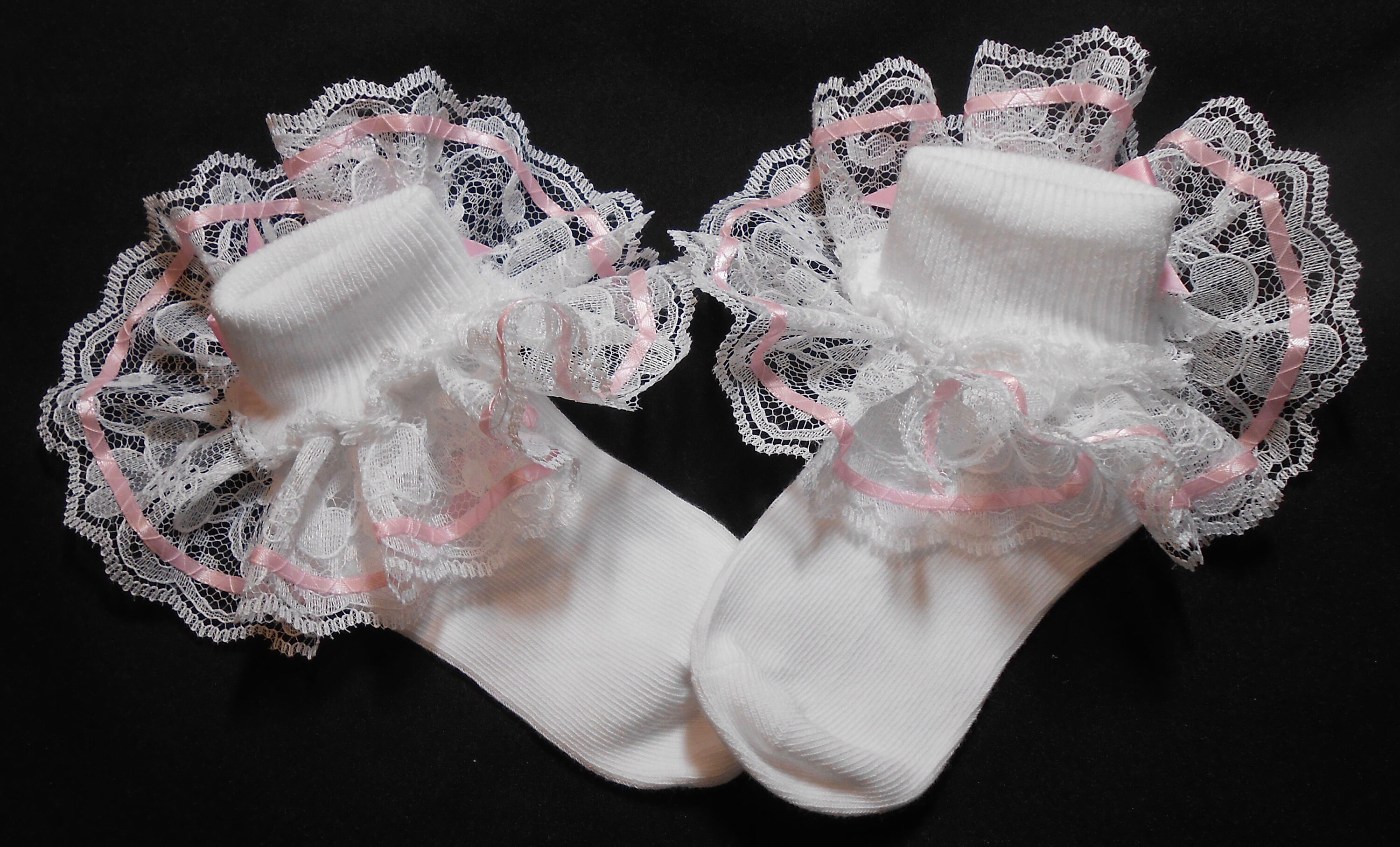 Lacy Socks With Pastel Pink Ribbon and Wide Lace toddler - Etsy