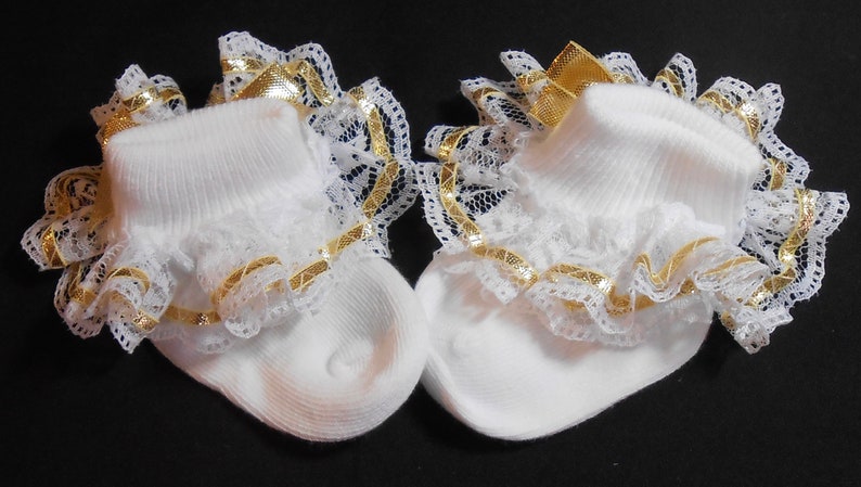 Lacy Socks with Metallic Gold Ribbon | Etsy