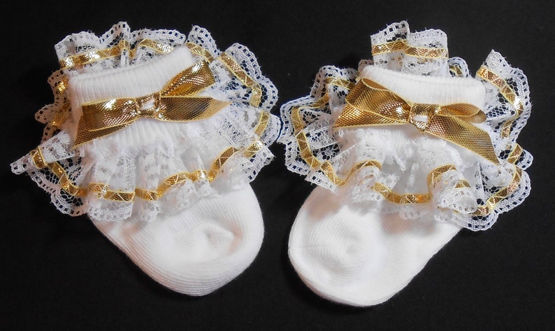 Lacy Socks With Metallic Gold Ribbon - Etsy