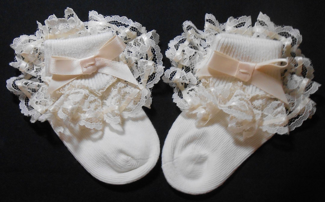 Ivory Lacy Socks With Lace and Ribbon Detail - Etsy