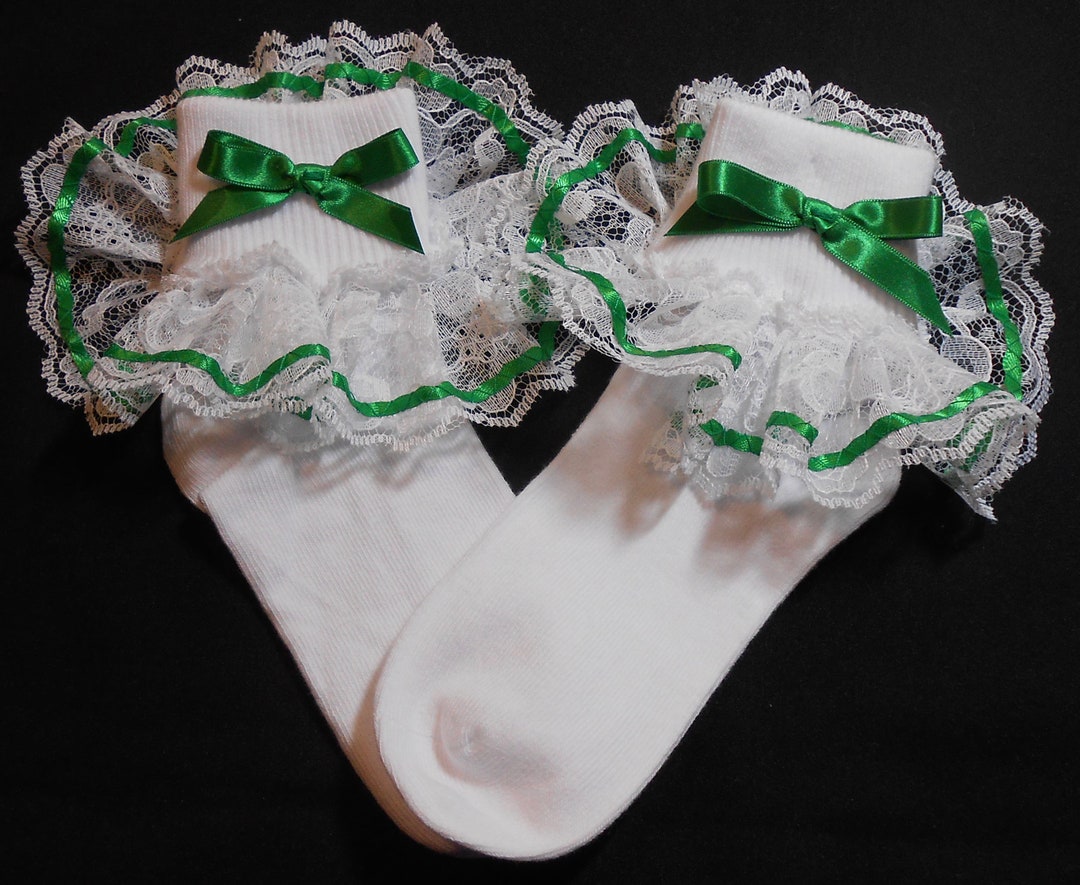 Lacy Socks With Green Ribbon Detail - Etsy