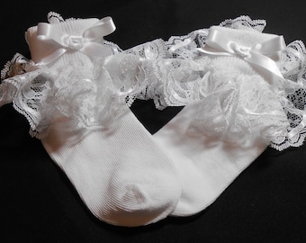 Lacy Socks With Light Pink Satin Ribbon Wide Lace and Wide - Etsy