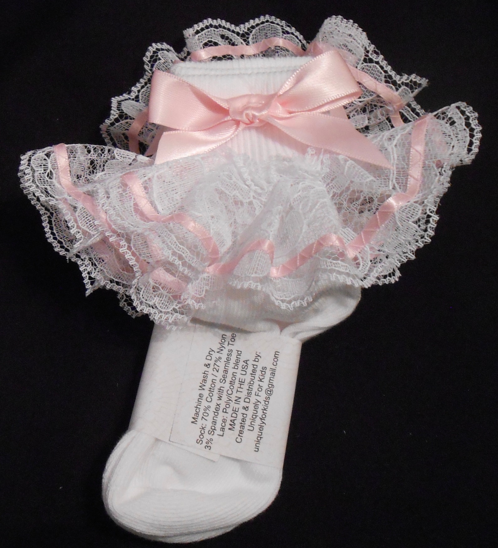 Lacy Socks with Light Pink Satin Ribbon Wide Lace and Wide | Etsy