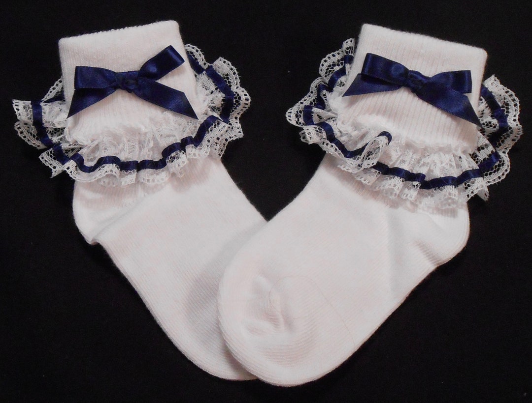 Lacy Socks With Navy Colored Ribbon - Etsy