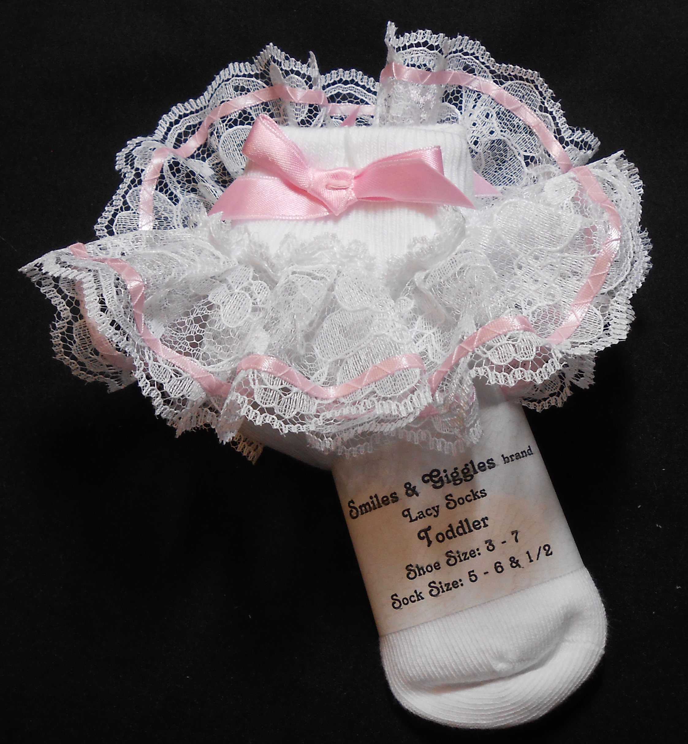 Lacy Socks With Pastel Pink Ribbon and Wide Lace toddler - Etsy