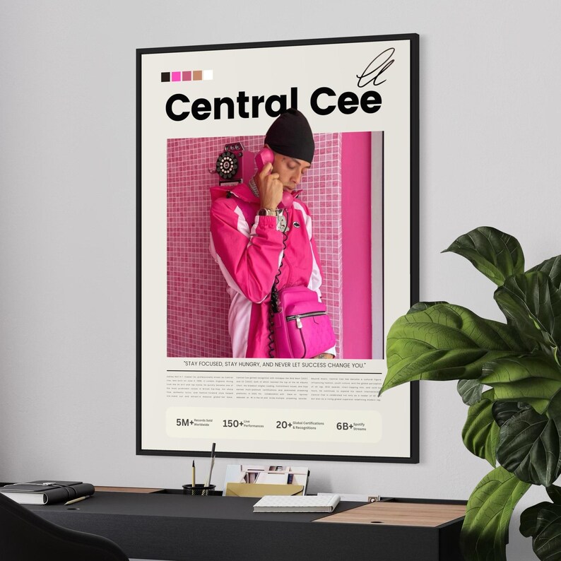 Central Cee Wall Art - Central Cee Poster - Pink Wall Decor - Fashion ...
