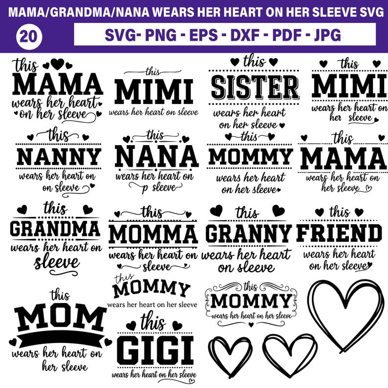 This Mama/mimi/grandma/nana Wears Her Heart on Her Sleeve Svg- Custom ...