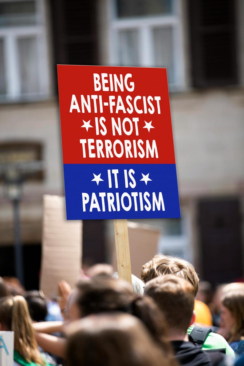 Antifa Protest Sign - Anti Fascist Isn't Terrorism Protest Poster - Red ...