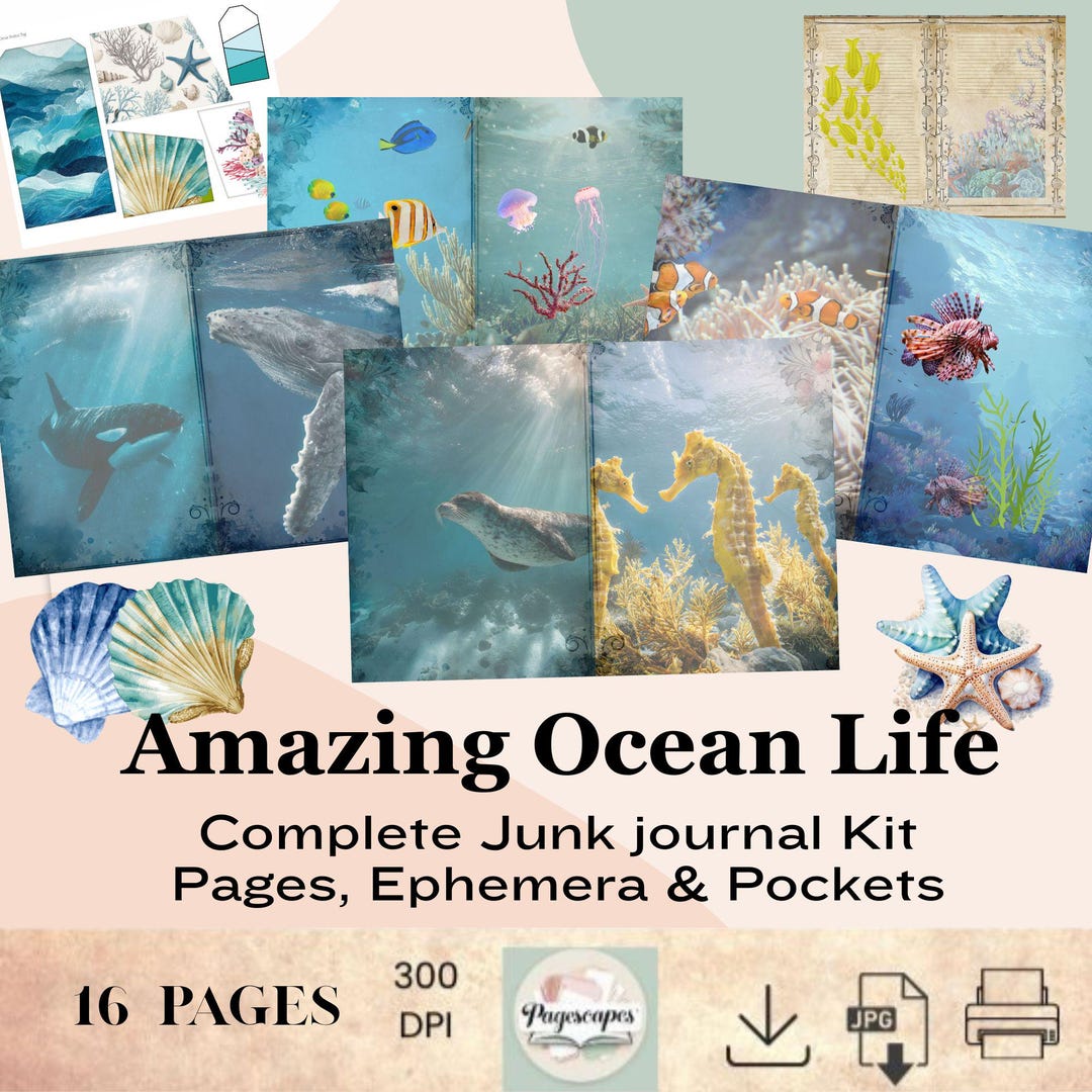 Ocean Life Junk Journal Kit Printable | Sea Life Ephemera & Pages ...