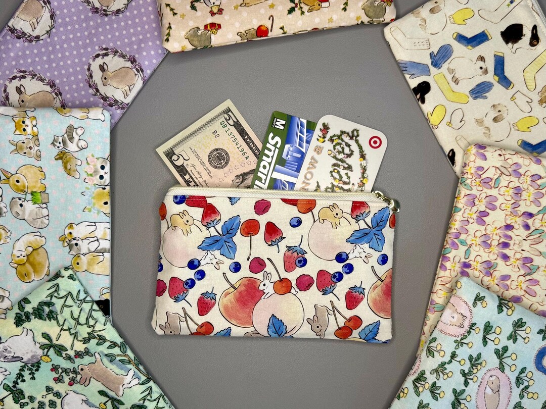 Handmade Zippered Bunny Pouch, Cute Rabbit Coin Purse, Cotton Fabric ...